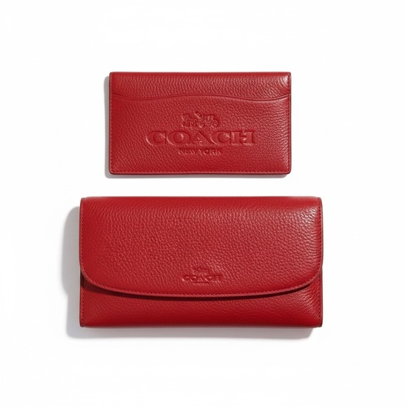 Coach | Bags | Coach Scarlet Leather Key Card Holder Set | Poshmark